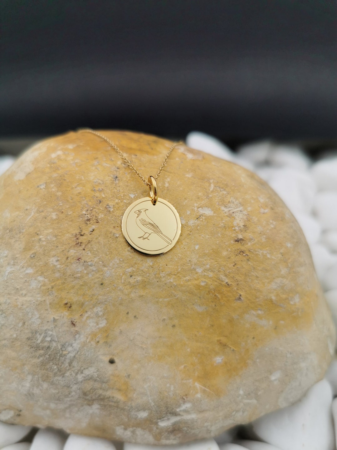 Dainty 14k Solid Gold Cardinal Necklace, Personalized Cardinal Pendant ...