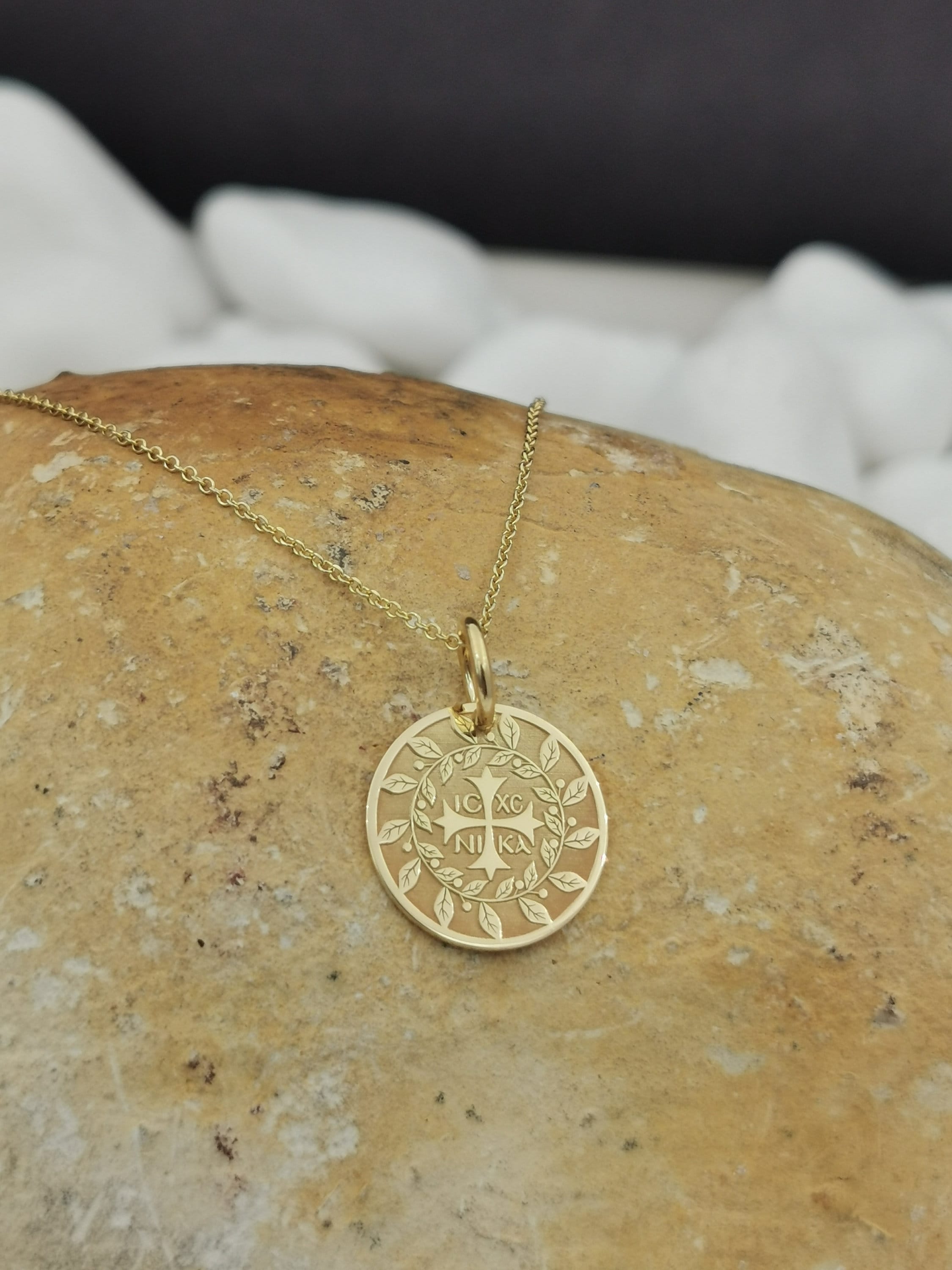 Personalized 14k Solid Gold Dainty Cross Coin Necklace for | Etsy