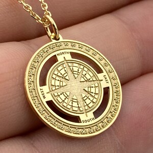 Real 14k Solid Gold Compass Necklace, Personalized Back Side Engrave ...