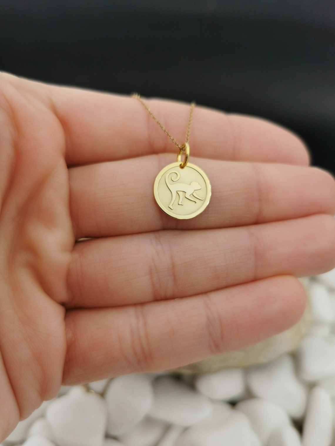 Dainty 14k Solid Gold Monkey Necklace, Personalized Monkey Pendant ...