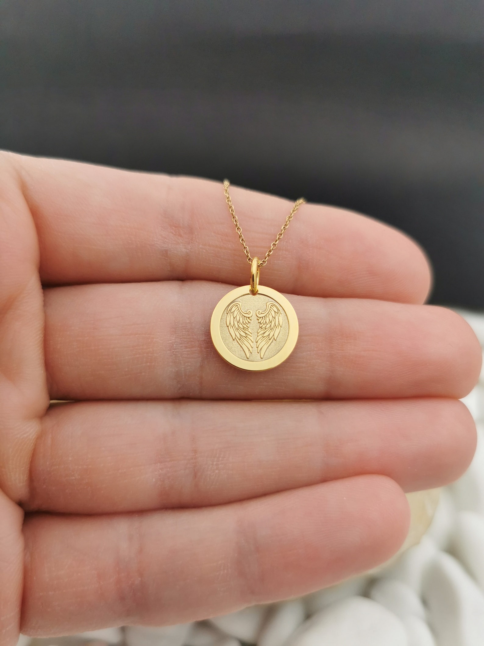 Dainty 14k Solid Gold Angel Wings Necklace, Personalized Angel Wings ...