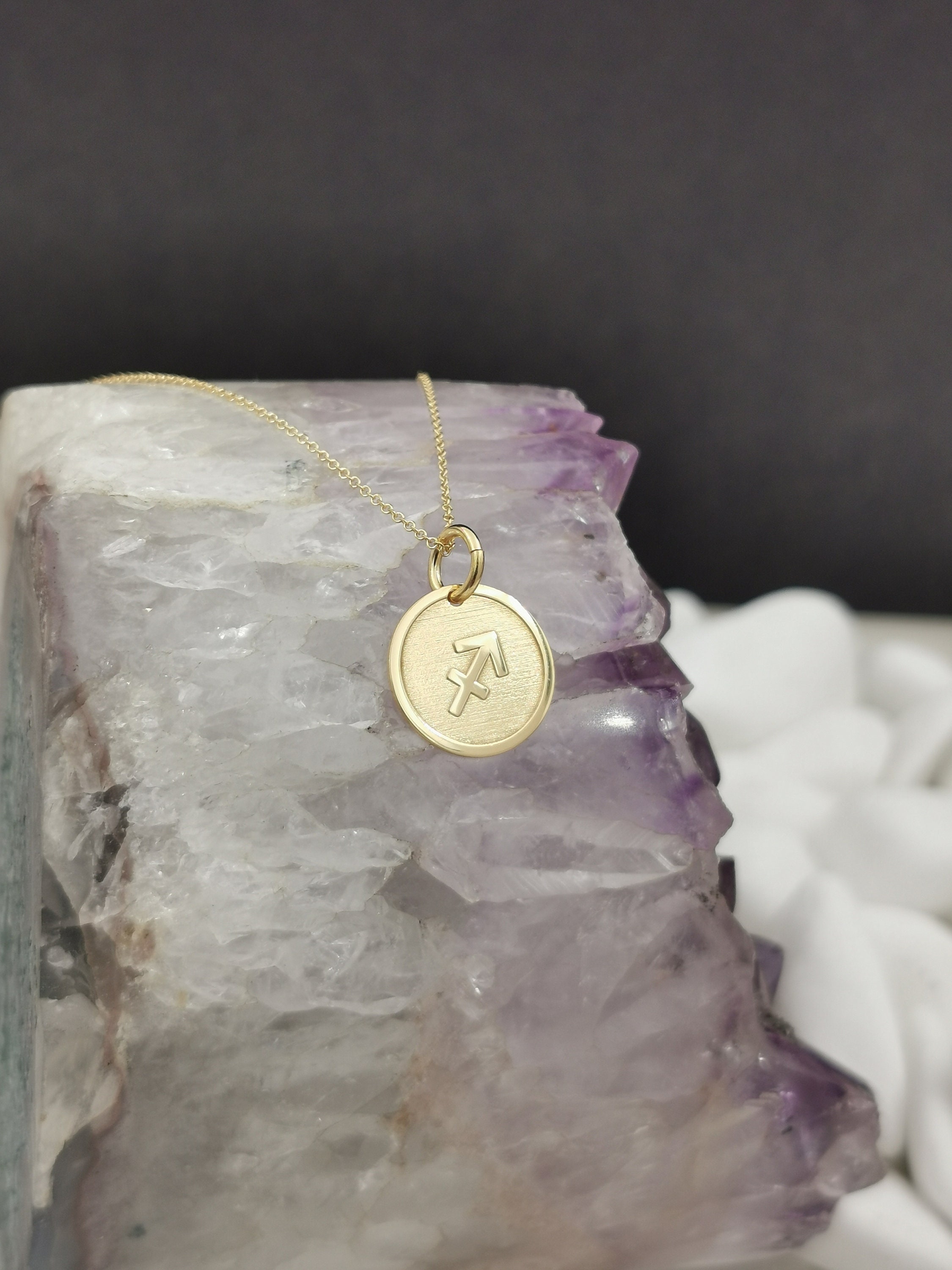 Dainty 14k Solid Gold Sagittarius Necklace Sagittarius Symbol - Etsy