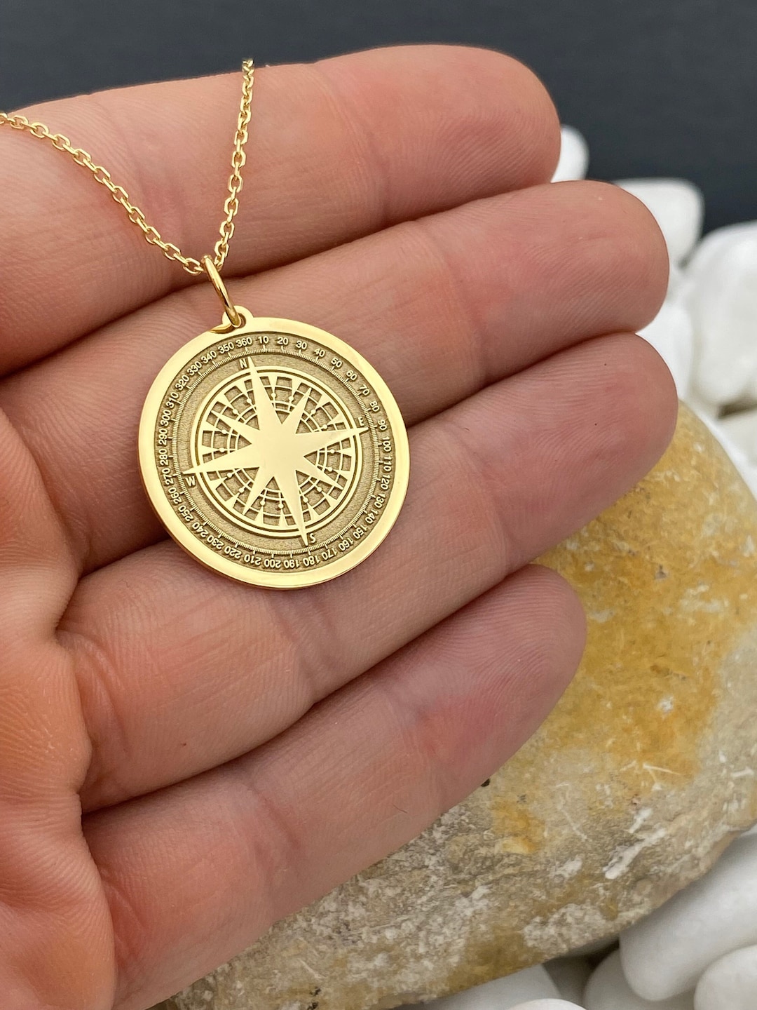 14K Solid Gold Compass Necklace, Compass Jewelry, Compass Charm ...