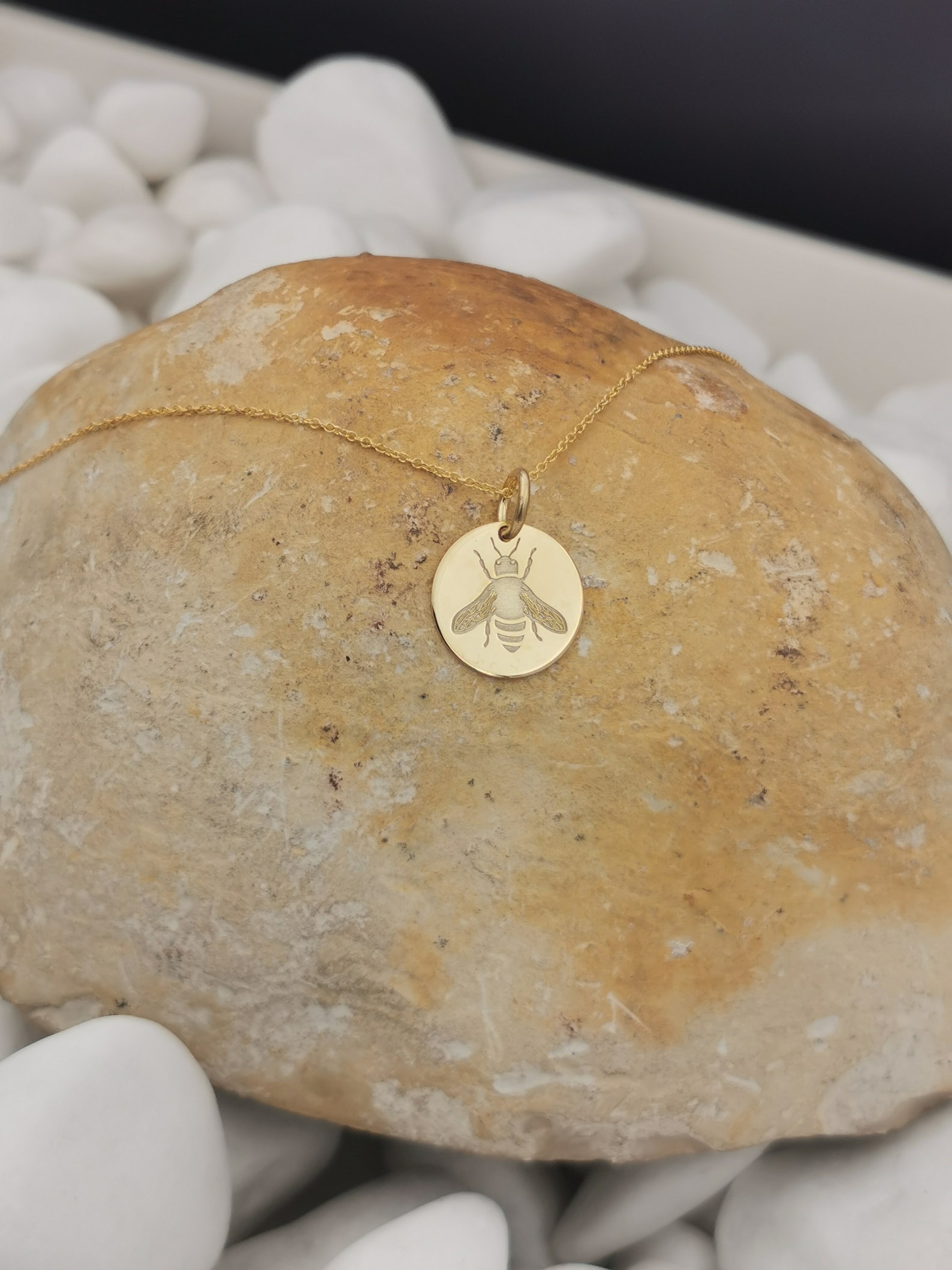 Dainty 14k Solid Gold Bee Necklace, Personalized Honeybee Pendant, Tiny ...
