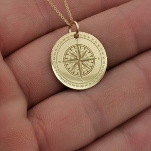 14k Solid Gold Compass Necklace, Compass Jewelry, Compass Gift, Compass ...