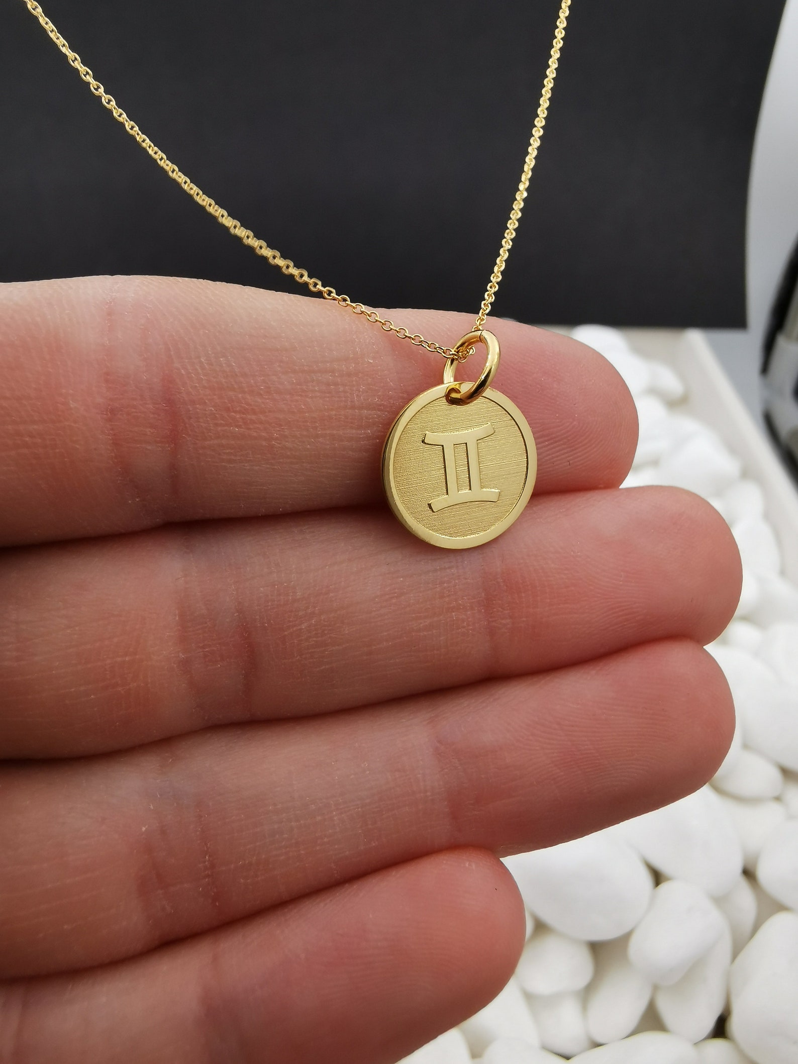 Dainty 14k Solid Gold Gemini Zodiac Necklace Gemini Symbol | Etsy