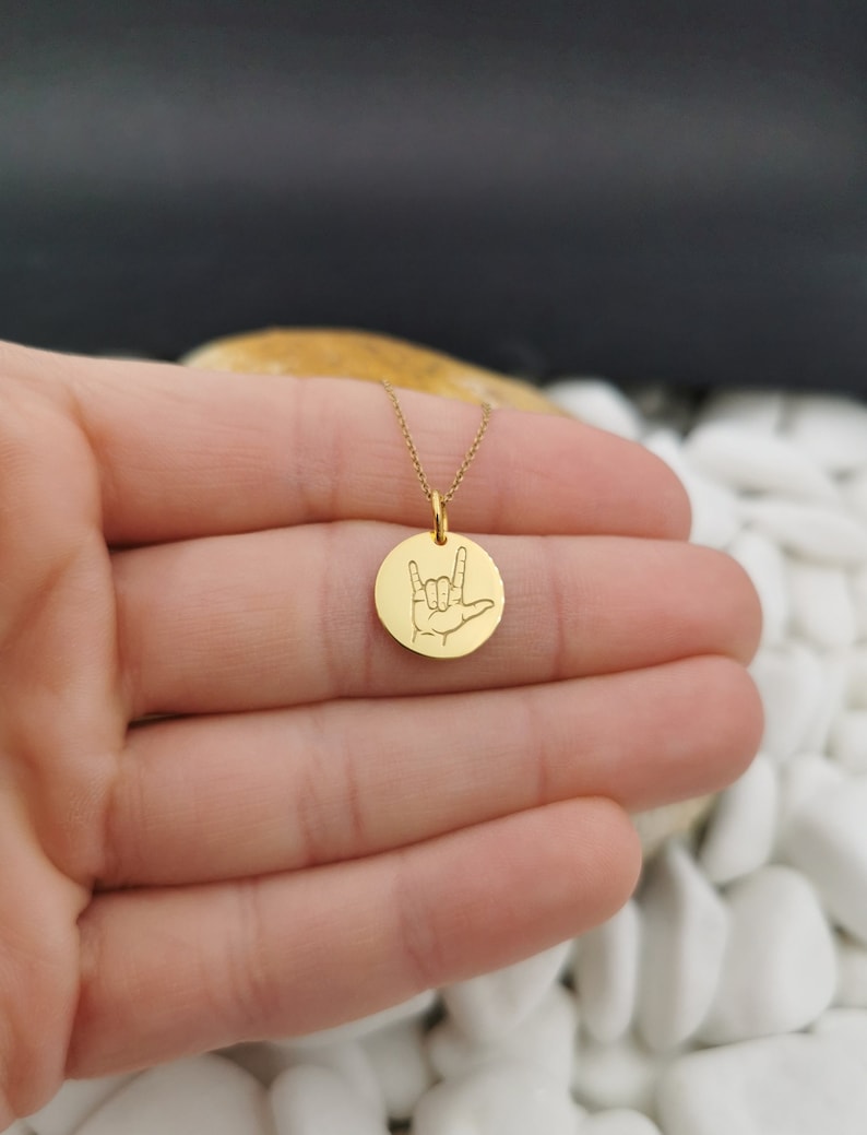 Dainty 14k Solid Gold ASL Sign Language Necklace Personalized - Etsy