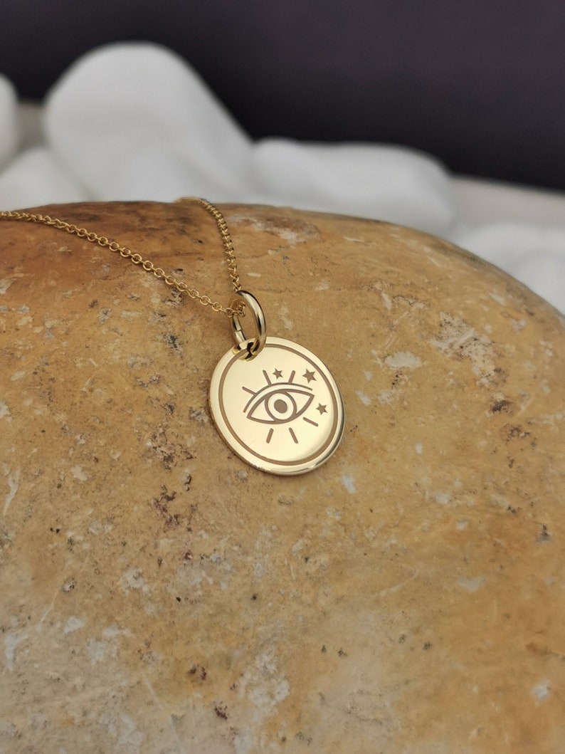 Dainty 14k Solid Gold Evil Eye Necklace For Women Solid Gold | Etsy