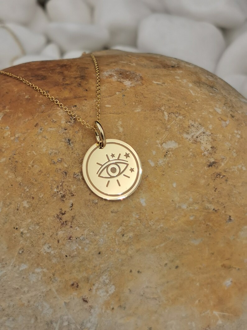 Dainty 14k Solid Gold Evil Eye Necklace For Women Solid Gold | Etsy