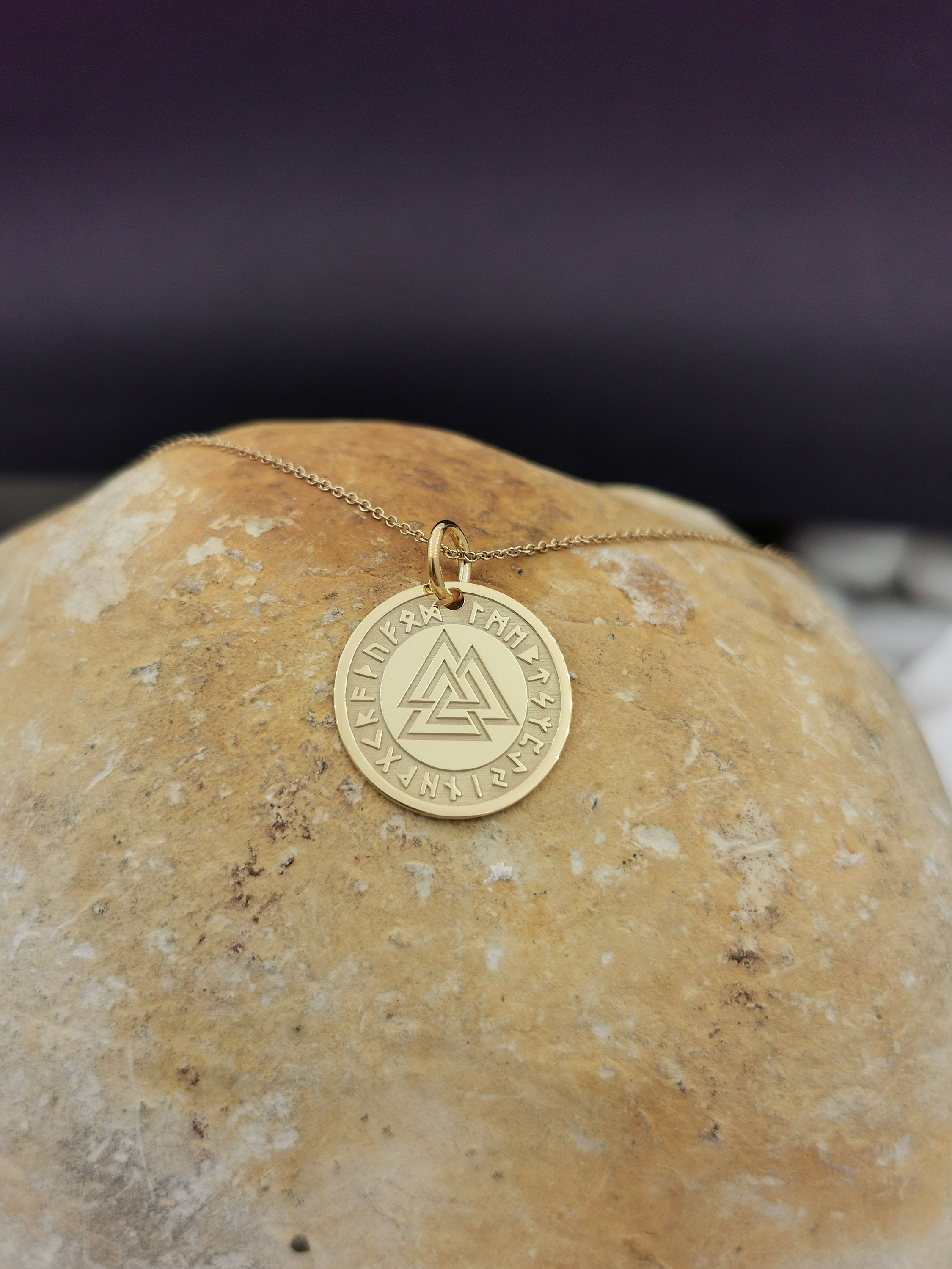 14k Solid Gold Valknut Viking Necklace Personalized Valknut - Etsy