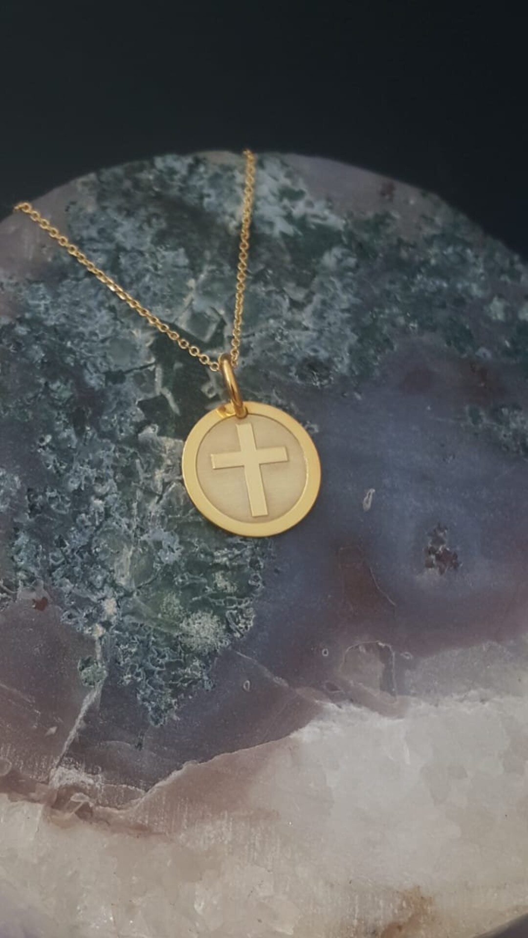 14k Solid Gold Coin, Cross Necklace, Gold Disc Necklace, Coin Cross ...