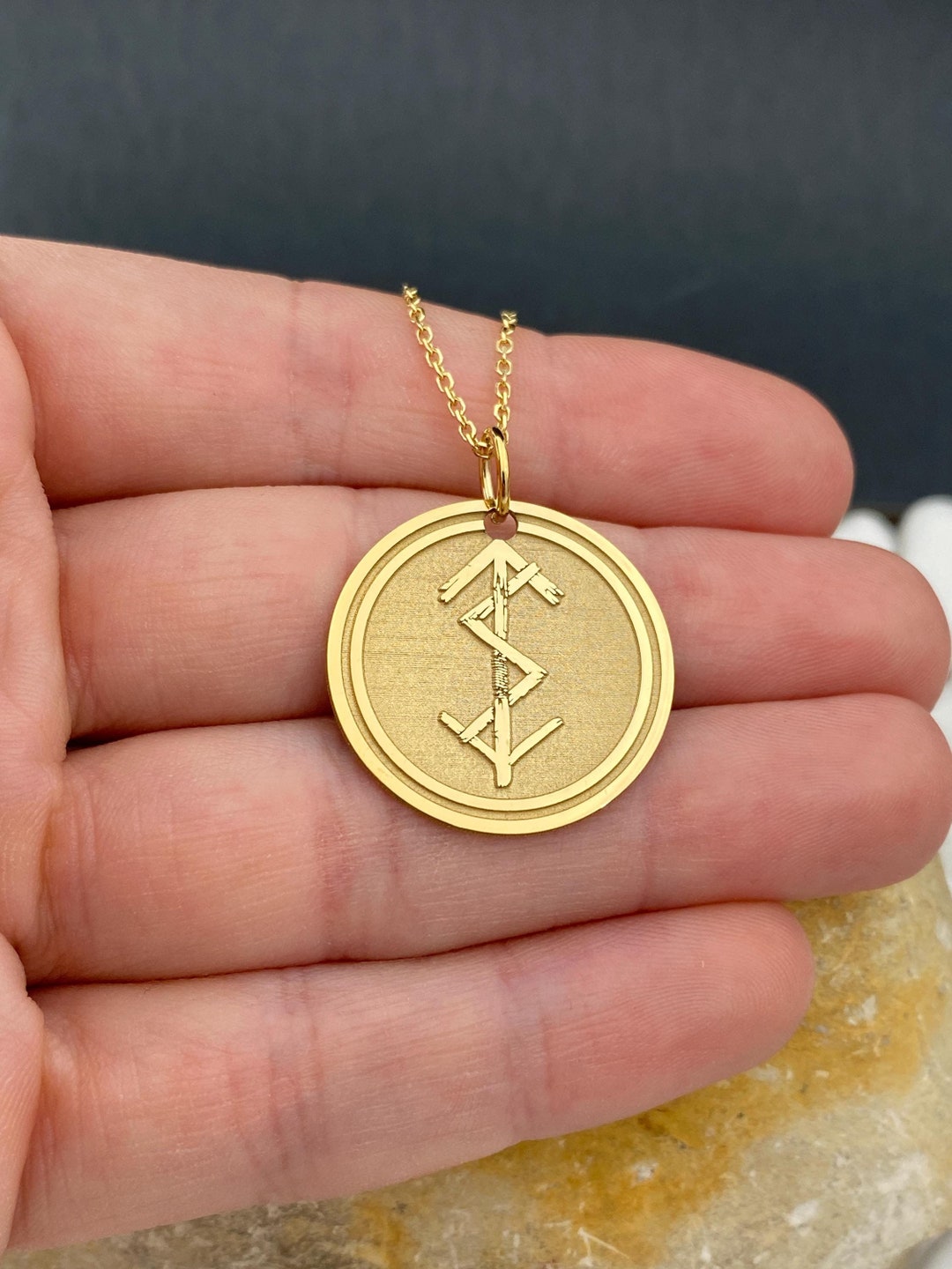 14k Solid Gold Viking Rune for Self Empowerment Necklace, Personalized ...