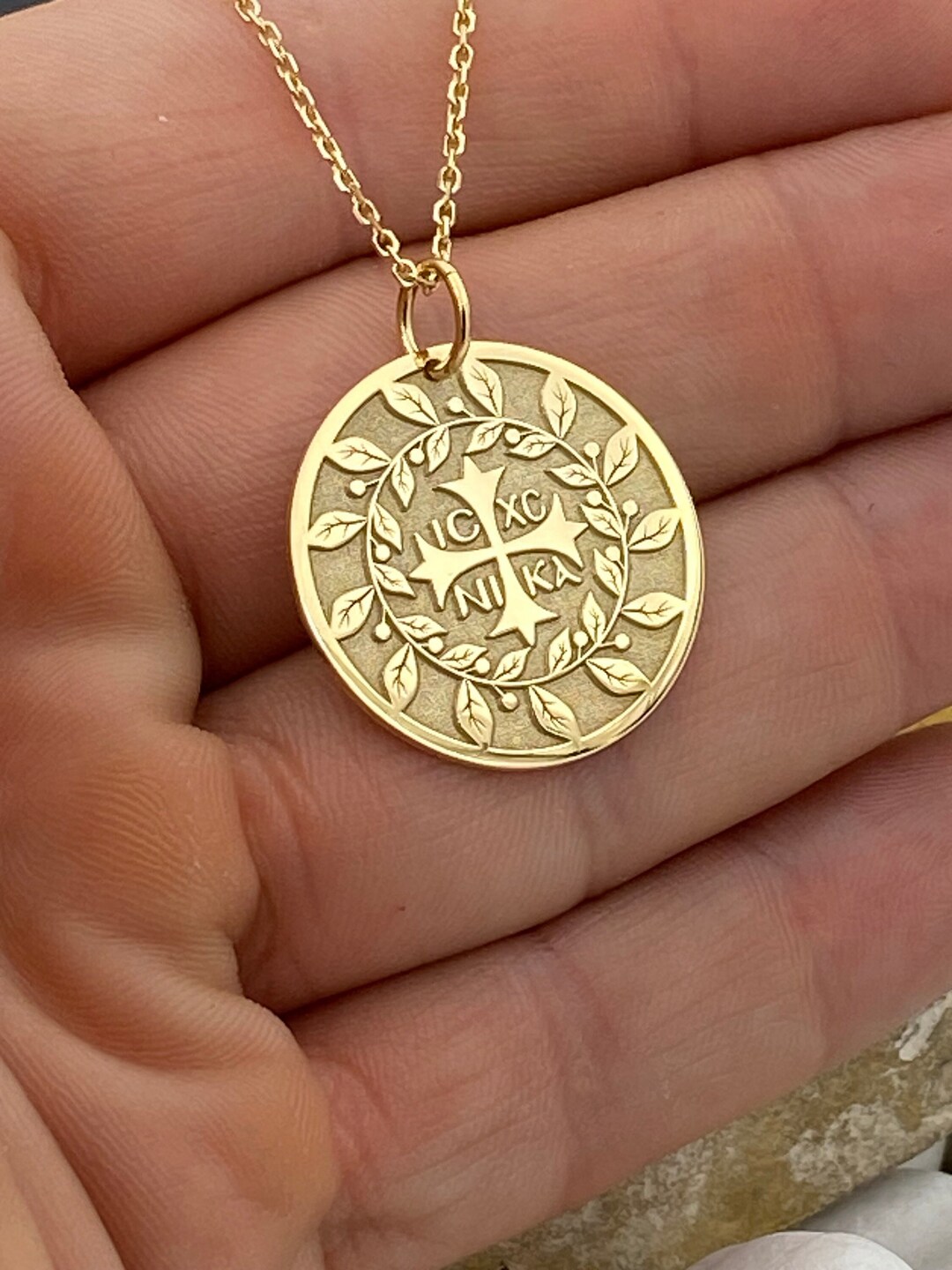 14k Solid Gold Cross Coin Necklace, Personalized Cross for Protection ...