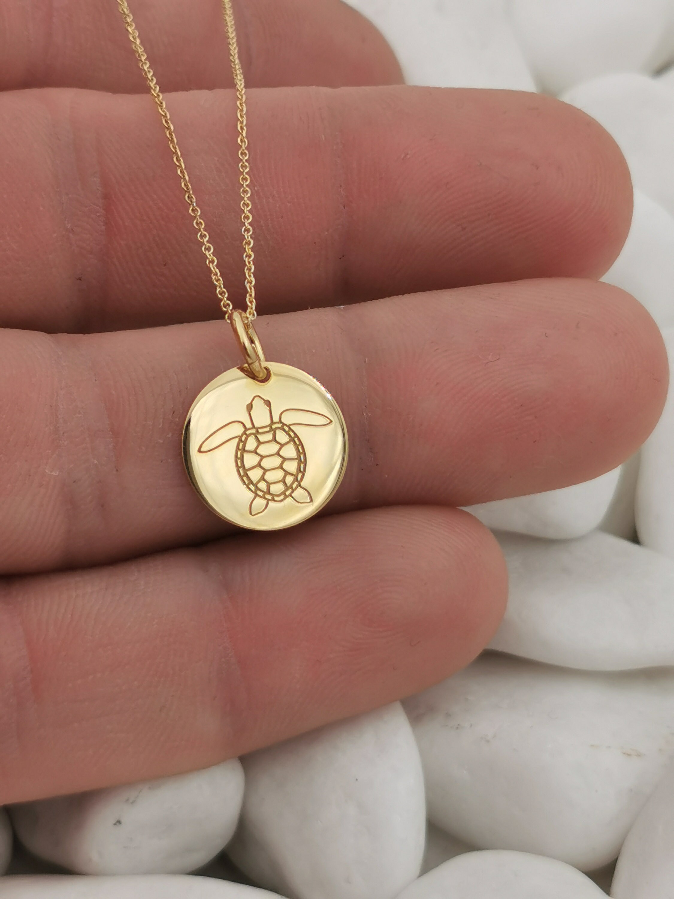 Dainty 14k Solid Gold Turtle Necklace Personalised Turtle | Etsy