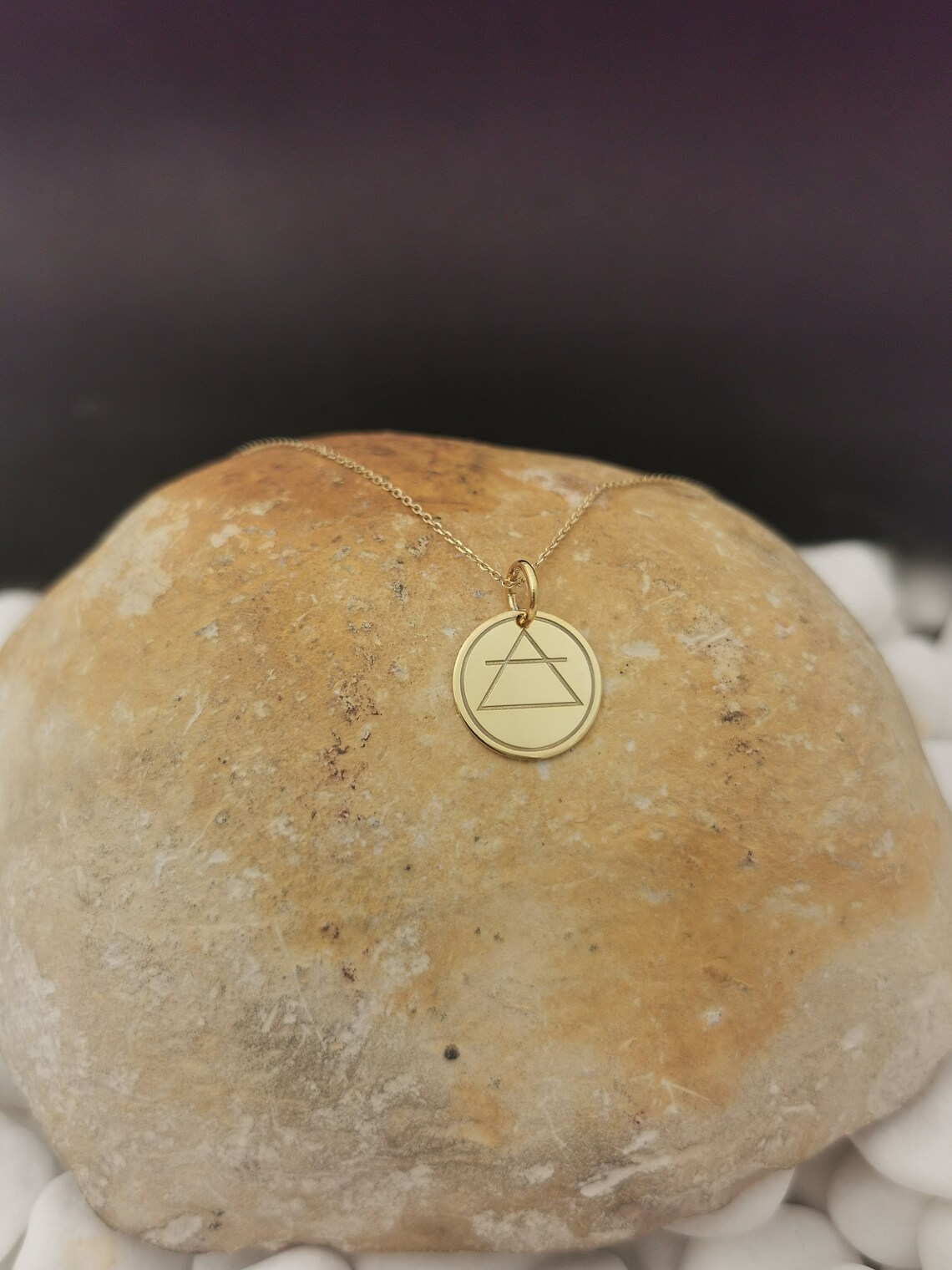 Dainty 14k Solid Gold Air Element Symbol Necklace, Air Element Pendant ...