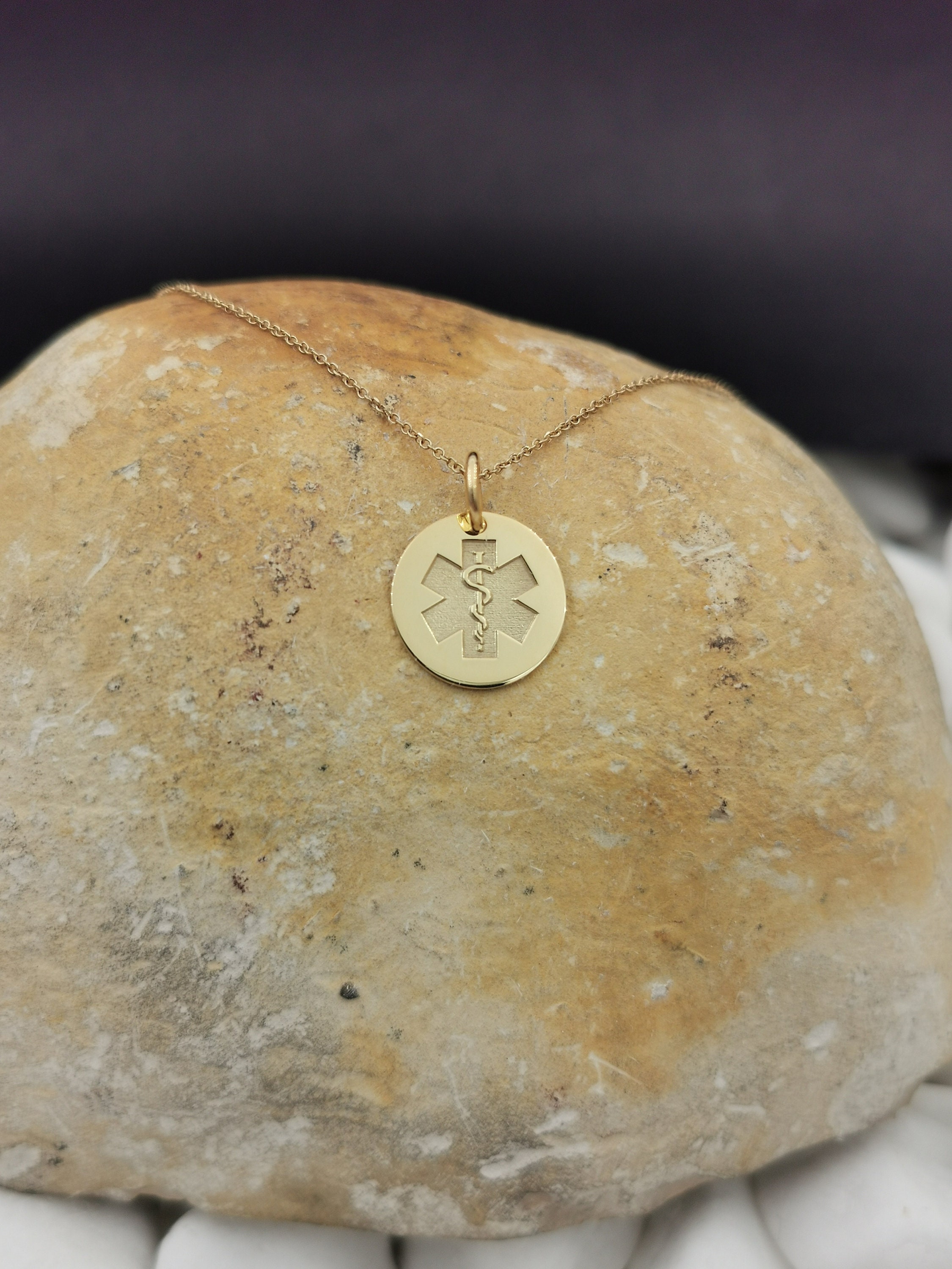 14k Solid Gold Medical Alert Necklace Personalized Medical | Etsy