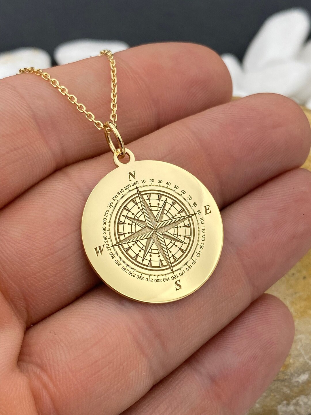 14K Solid Gold Compass Necklace, Compass Jewelry, Compass Gift, Compass ...