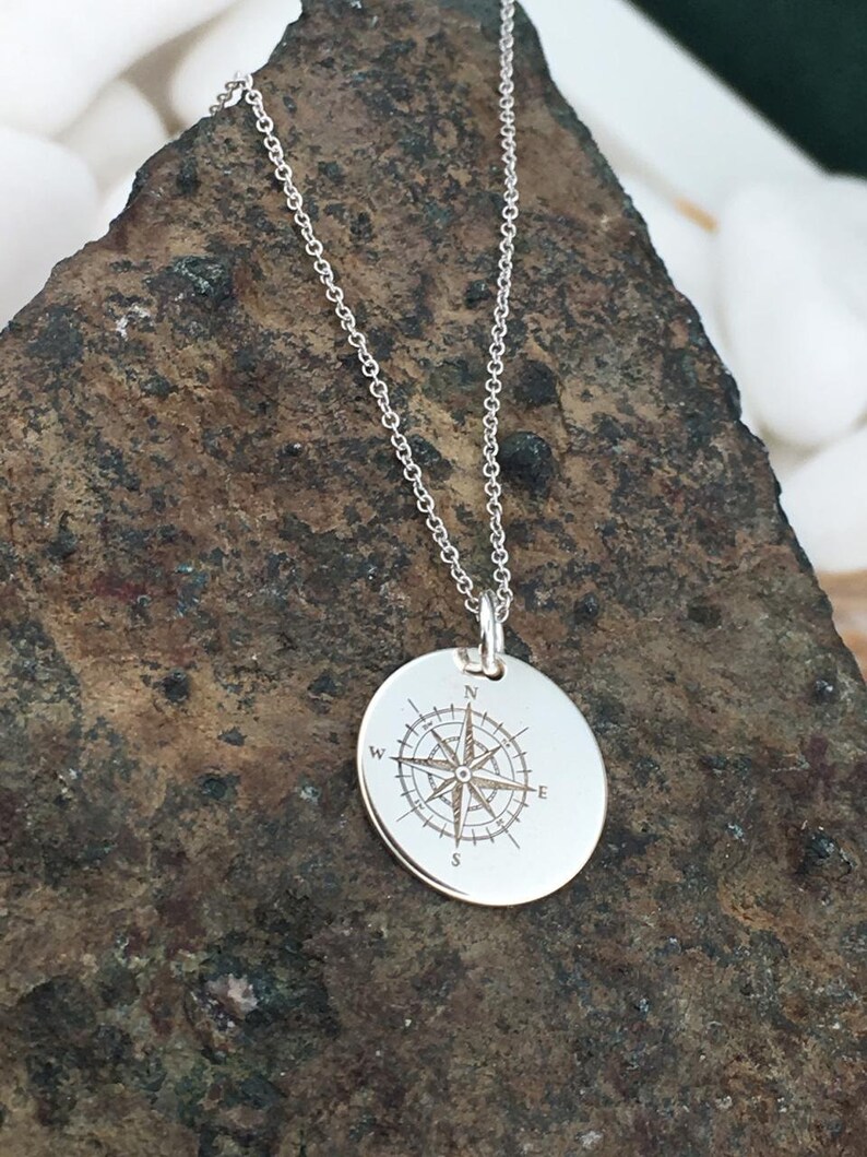 14K white gold Compass necklace compass jewelry compass | Etsy