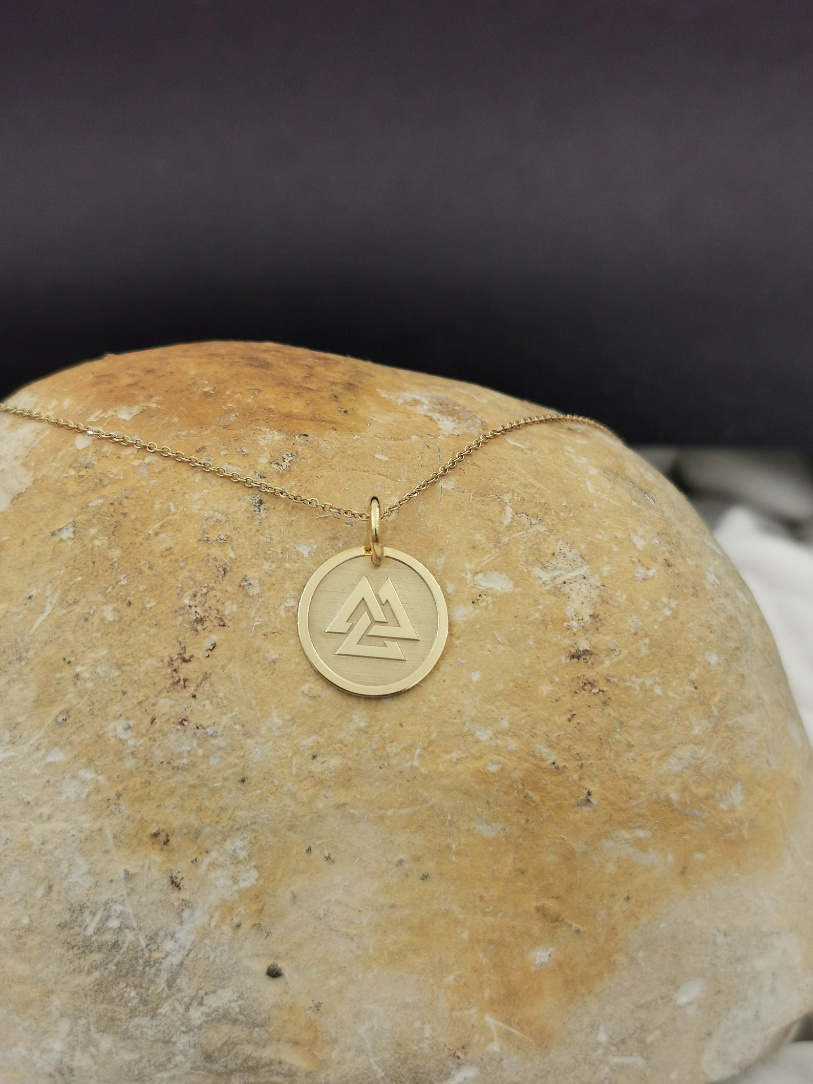 14k Solid Gold Valknut Viking Necklace, Personalized Valknut Symbol ...