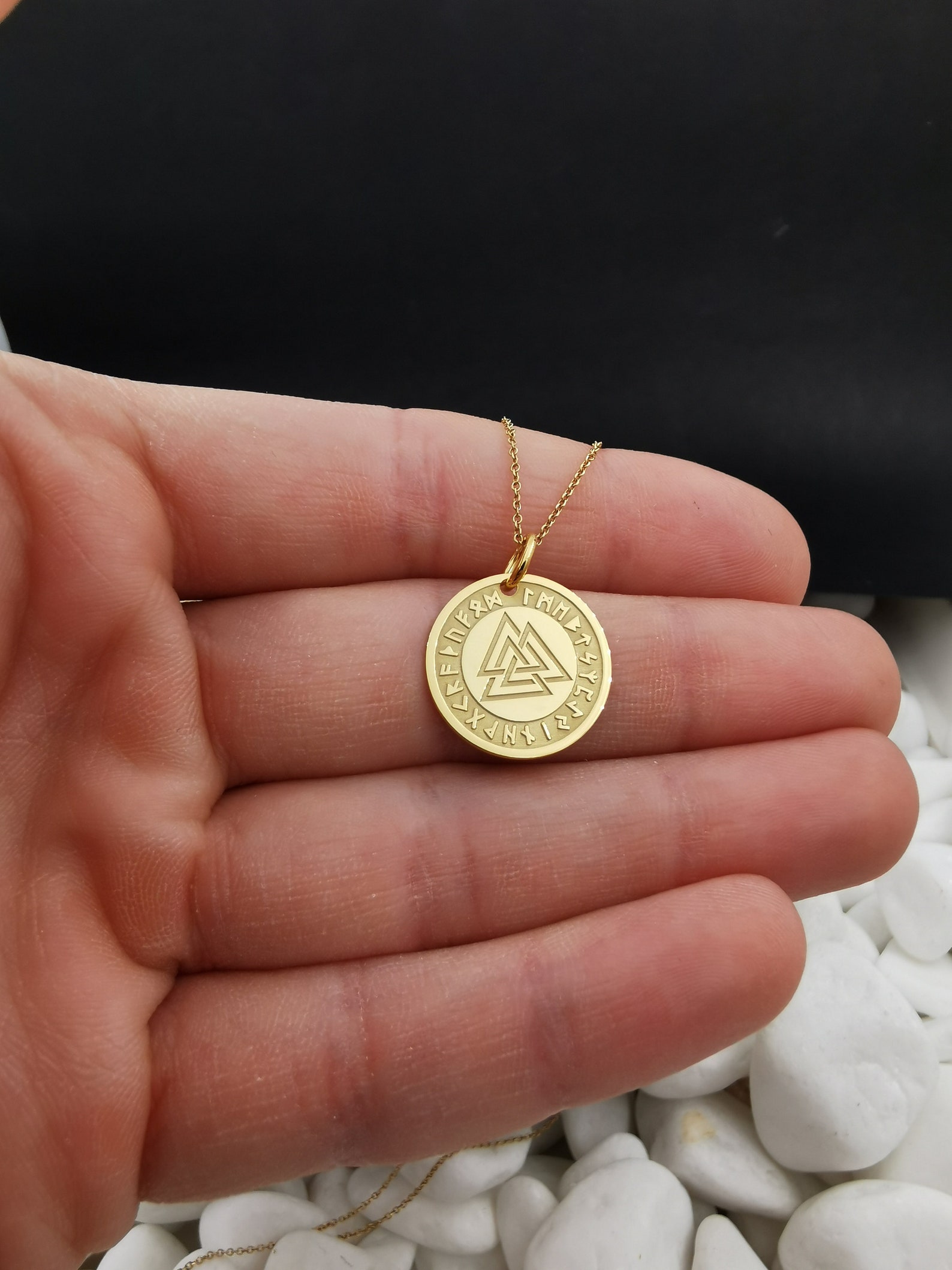 14k Solid Gold Valknut Viking Necklace, Personalized Valknut Symbol ...