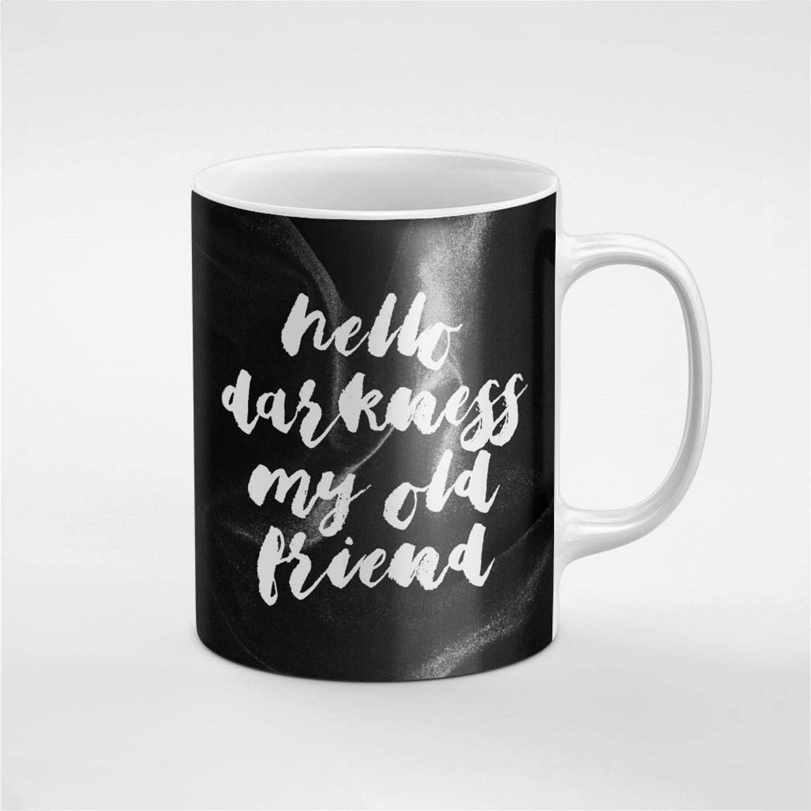 Hello Darkness My Old Friend Black Soft Fabric Coffee Tea Mug Gift for ...