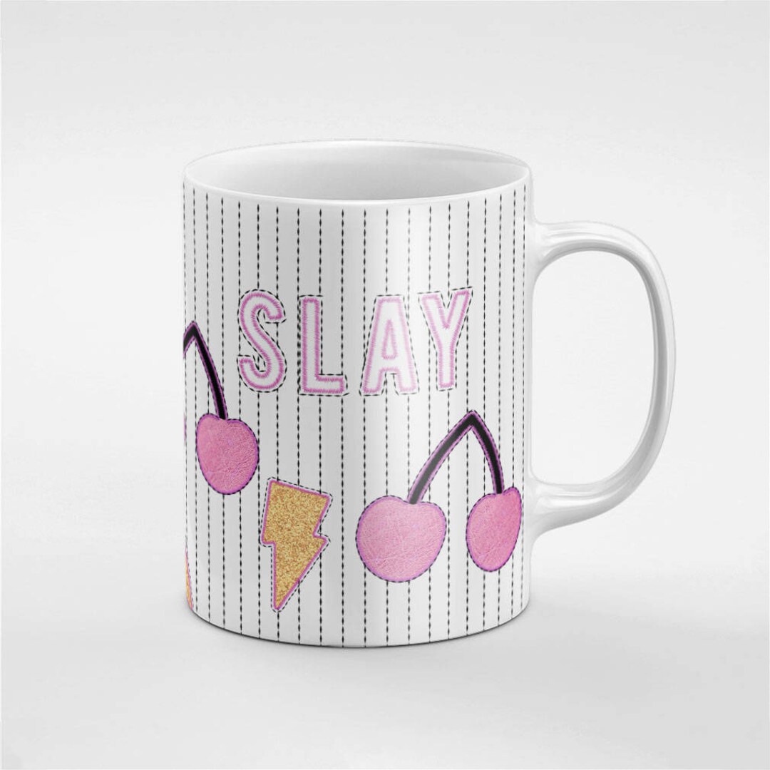 Slay Cherry & Lignting Bolt Pink Ceramic Coffee Tea Mug Gift for Him ...