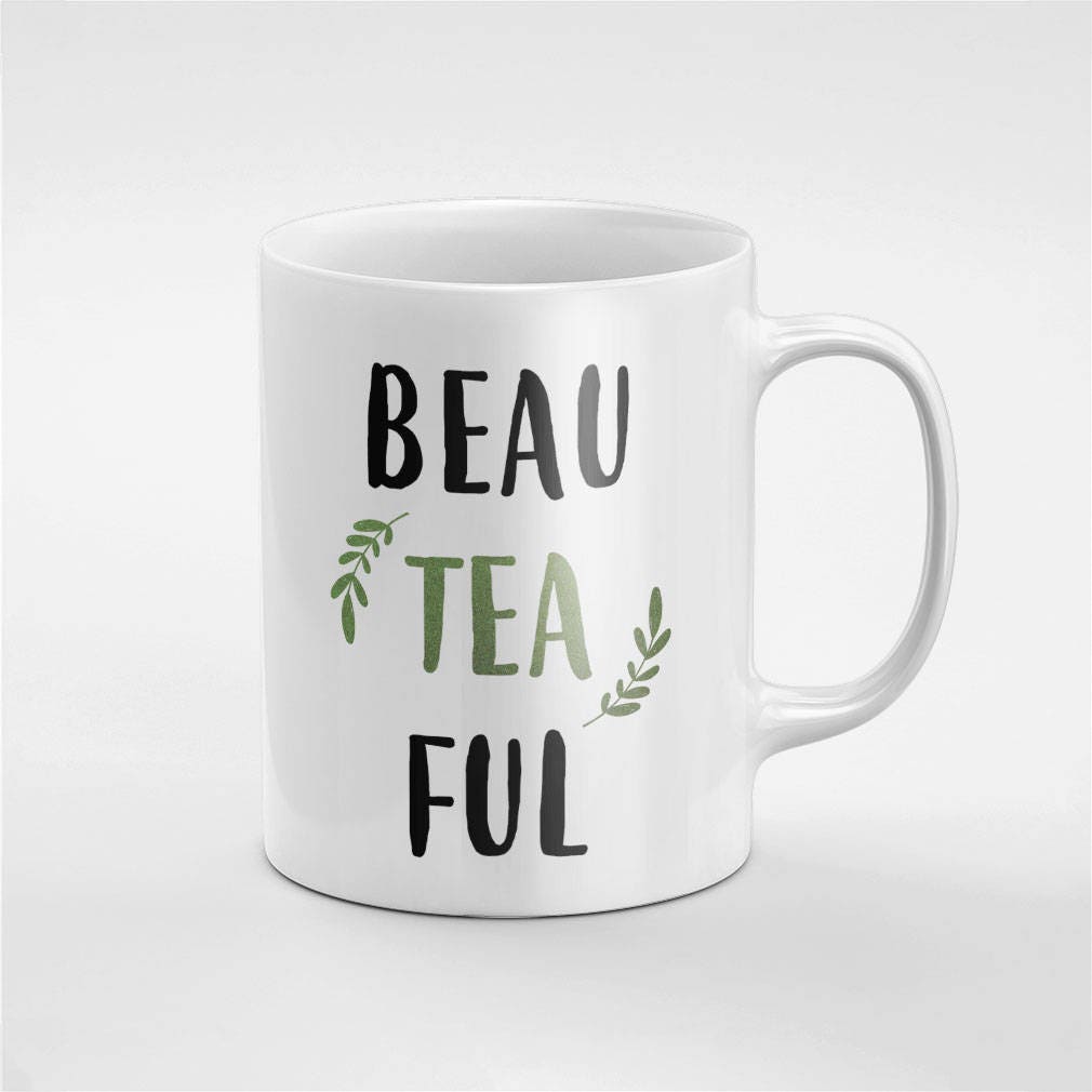 Buy Beautiful Beau Tea Ful Green Teal Leaves Ceramic Coffee Tea Mug ...