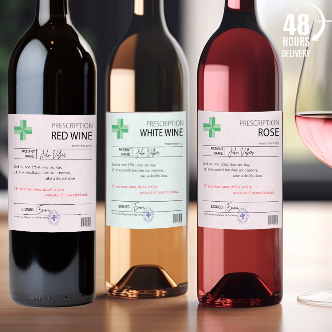 Personalised Prescription Wine Label Red White Rose Funny Novelty Gift ...