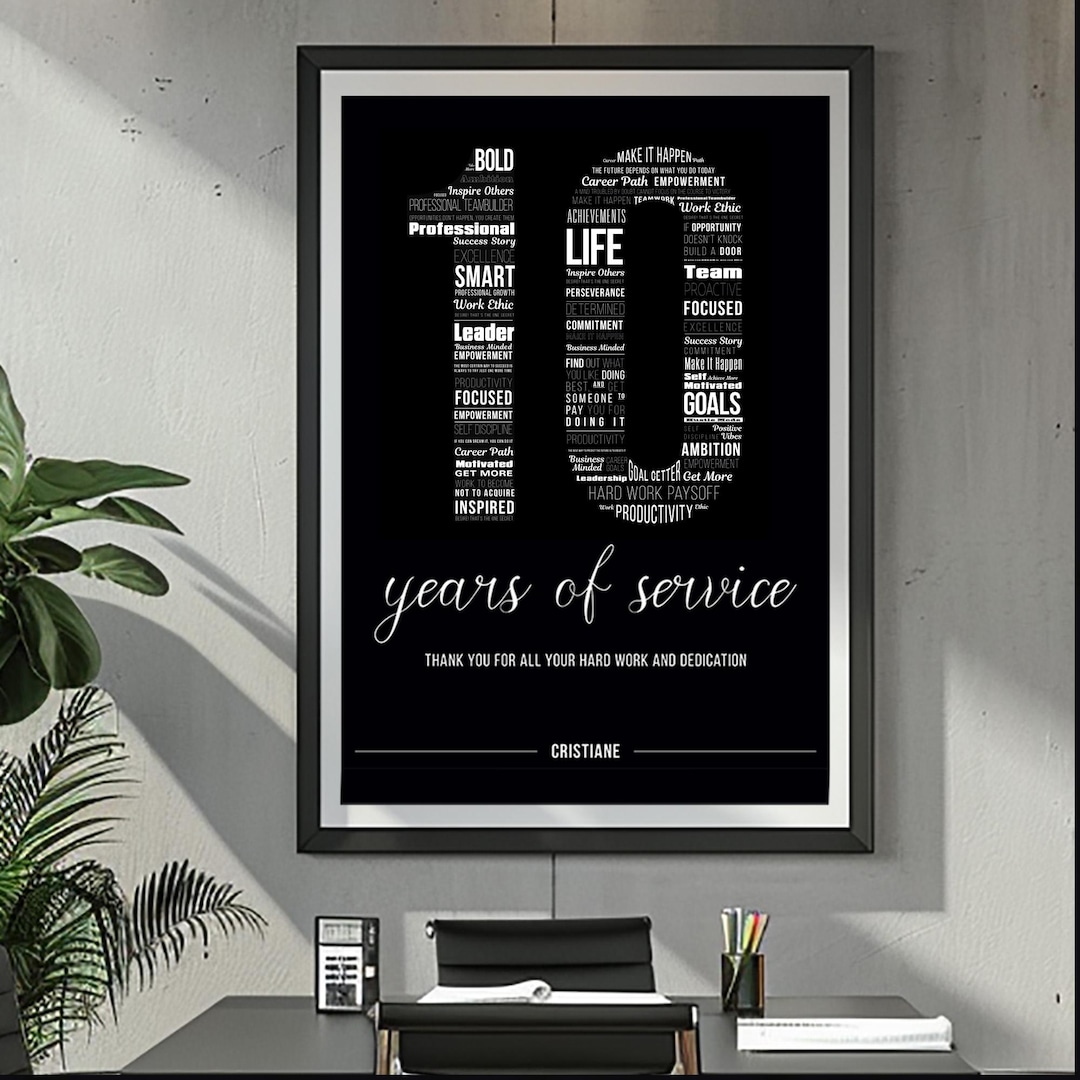 10 Year Work Anniversary Gift | 10 Years of Service Card Poster ...