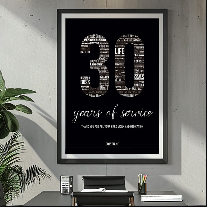 30 Year Work Anniversary Gift | 30 Years of Service Card Poster | Employee Recognition for 30 ...