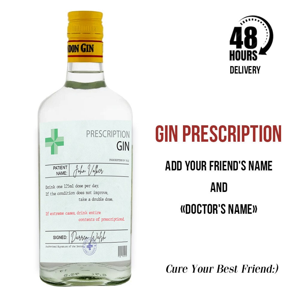 Prescription Gin Label, Personalised Gin Bottle Label, Gin Stickers ...