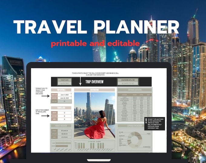 Digital Travel Planner, Excel Travel Planner, Trip Organizer, Travel ...
