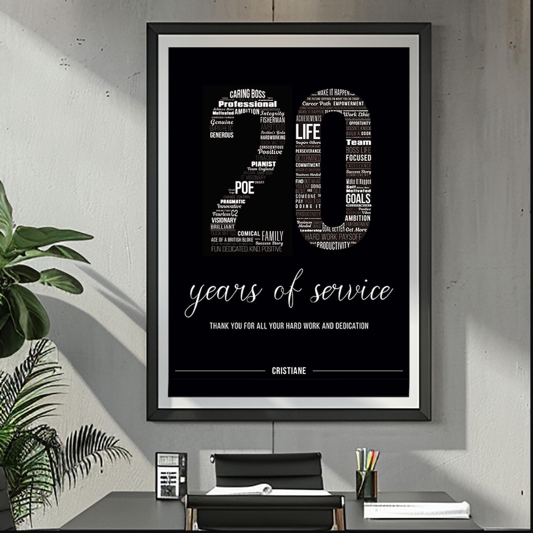 20 Year Work Anniversary Gift | 20 Years of Service Card Poster | Employee Recognition for 20 ...