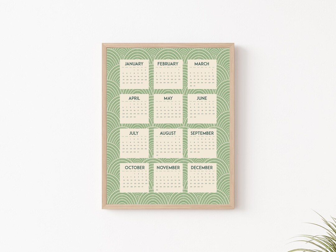 Printable - 2025 Boho Green Scallop Wall Calendar - Etsy