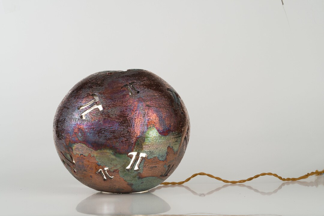Handmade Lamp With Pi in Raku Ceramic, Copper Color - for Mathematician ...