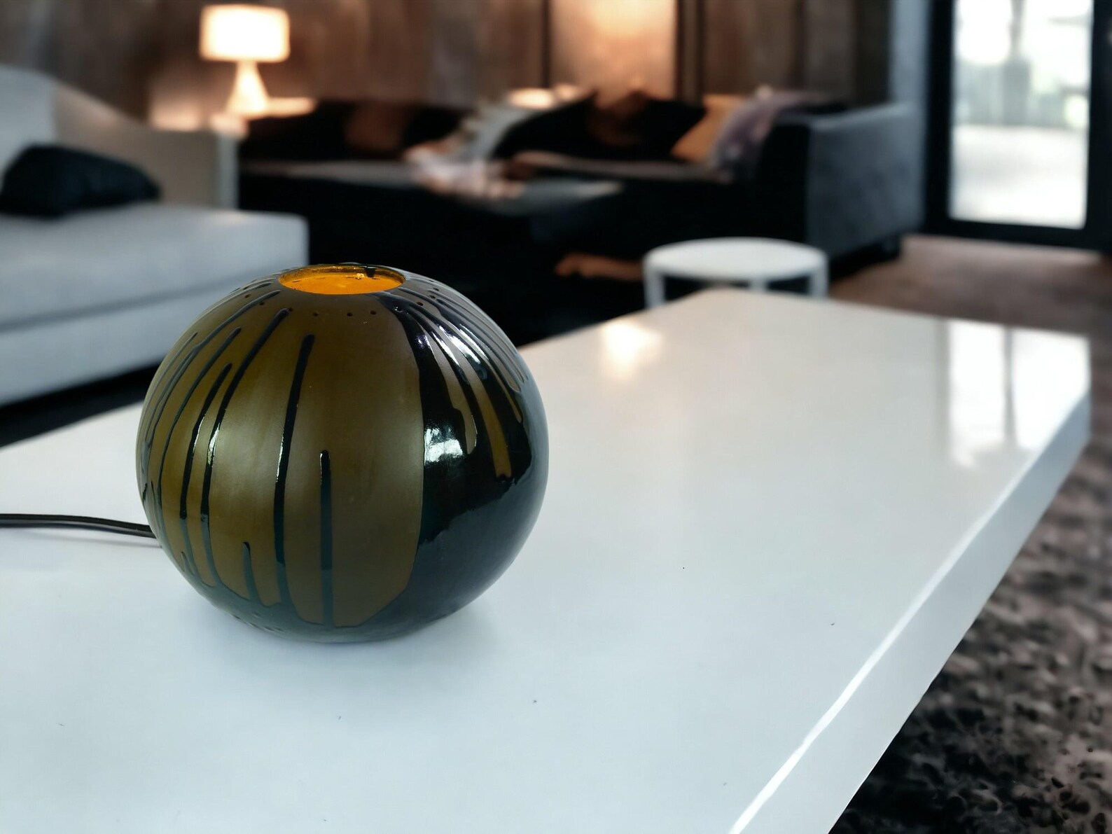 Brown Spherical Matt and Glossy Ceramic Table Lamp to Create Elegant ...