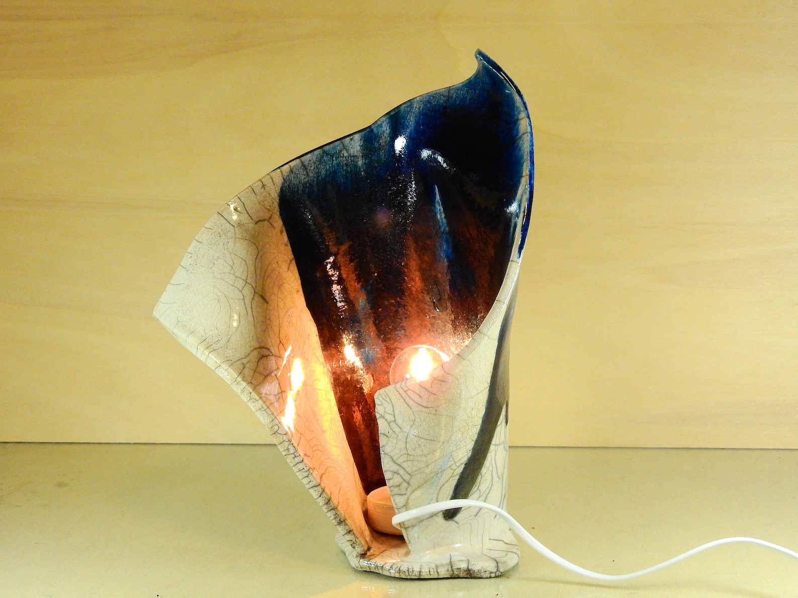 Elegant White and Blue Raku Ceramic Corner Lamp - Atmospheric Lampshade ...