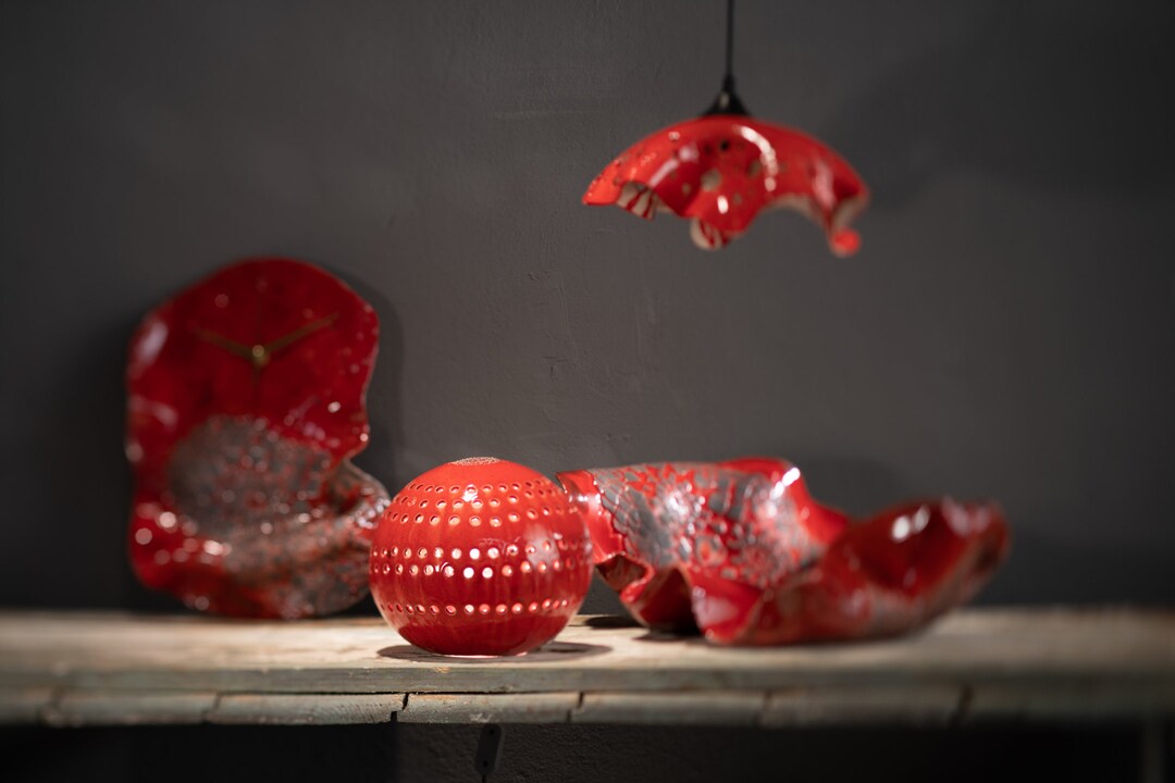 RED Raku Pottery Handcrafted Lamp Spheric Elegant Lamp Perfect for a ...