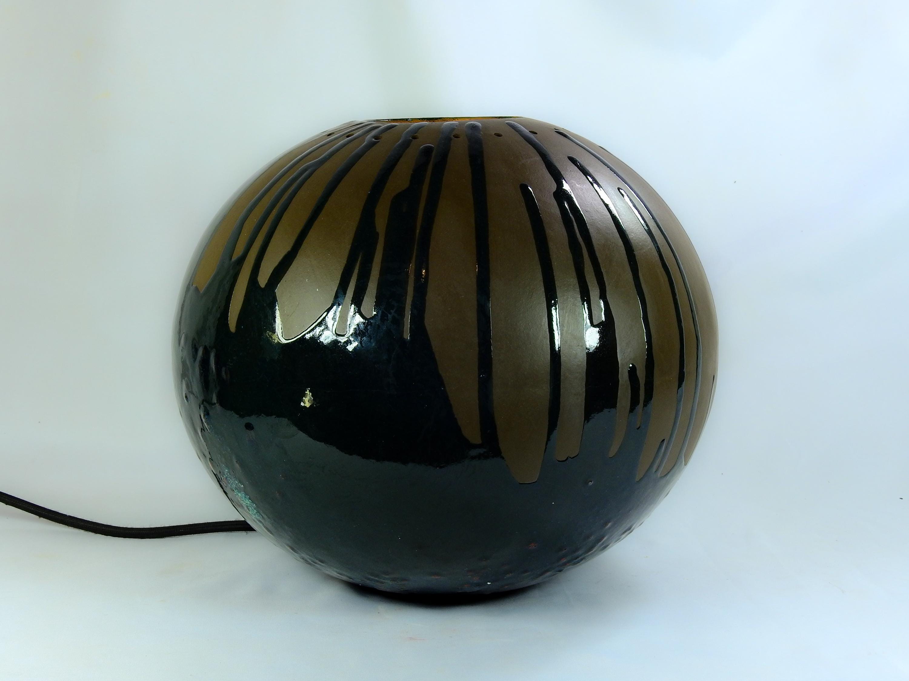 Brown Spherical Matt and Glossy Ceramic Table Lamp to Create Elegant ...