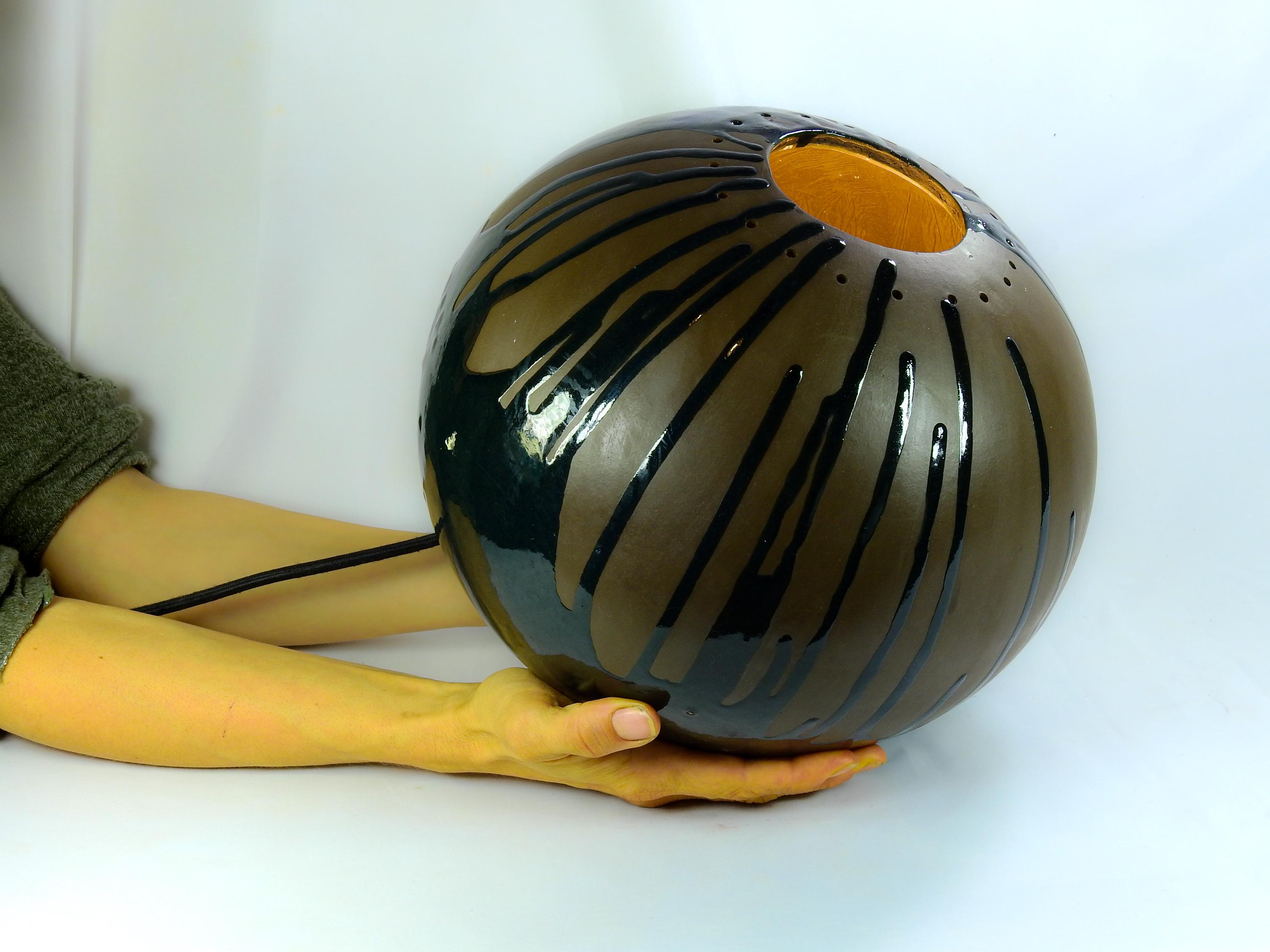 Brown Spherical Matt and Glossy Ceramic Table Lamp to Create Elegant ...