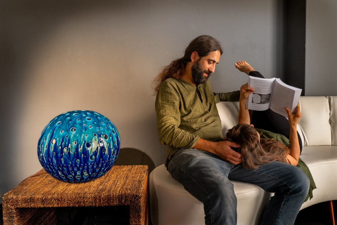 Ocean-inspired Raku Sphere Lamp Harmony of Colors and Light, Childhood ...