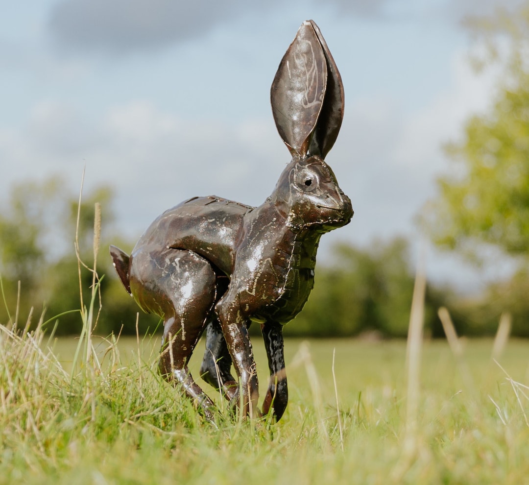 Metal Leaping Hare Garden Ornament Sculpture Art Handmade Recycled ...
