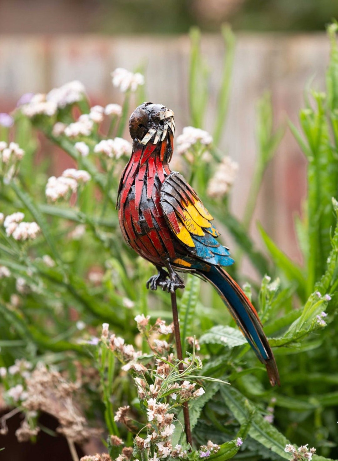 Metal Parrot Garden Ornament Sculpture Art - Handmade Recycled Metal ...