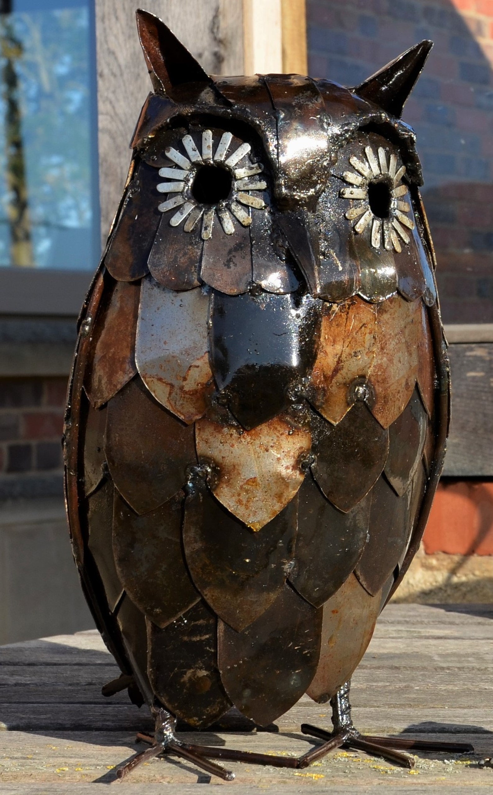 Metal Owl Garden Ornament Sculpture Art - Handmade Recycled Metal Bird ...