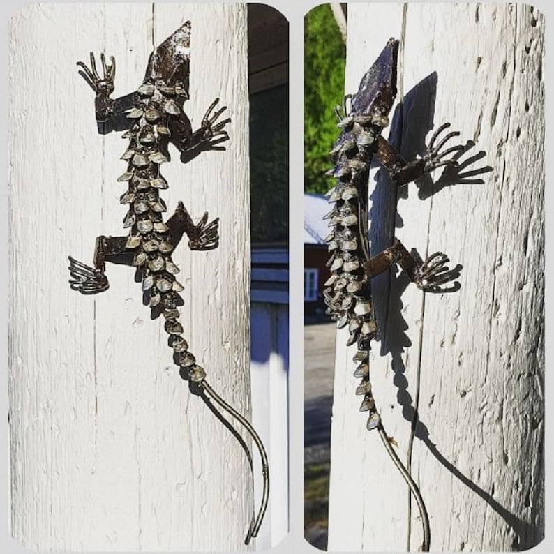 Metal Lizard Garden Ornament Sculpture Art Handmade Recycled | Etsy