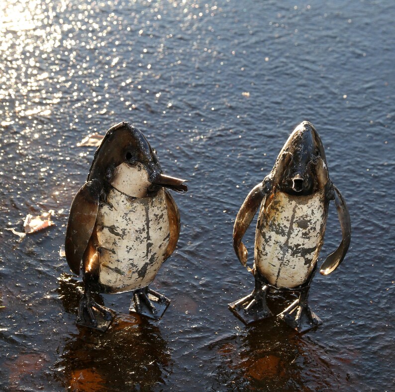 Metal Penguin Garden Ornament Sculpture Art - Handmade Recycled Metal ...