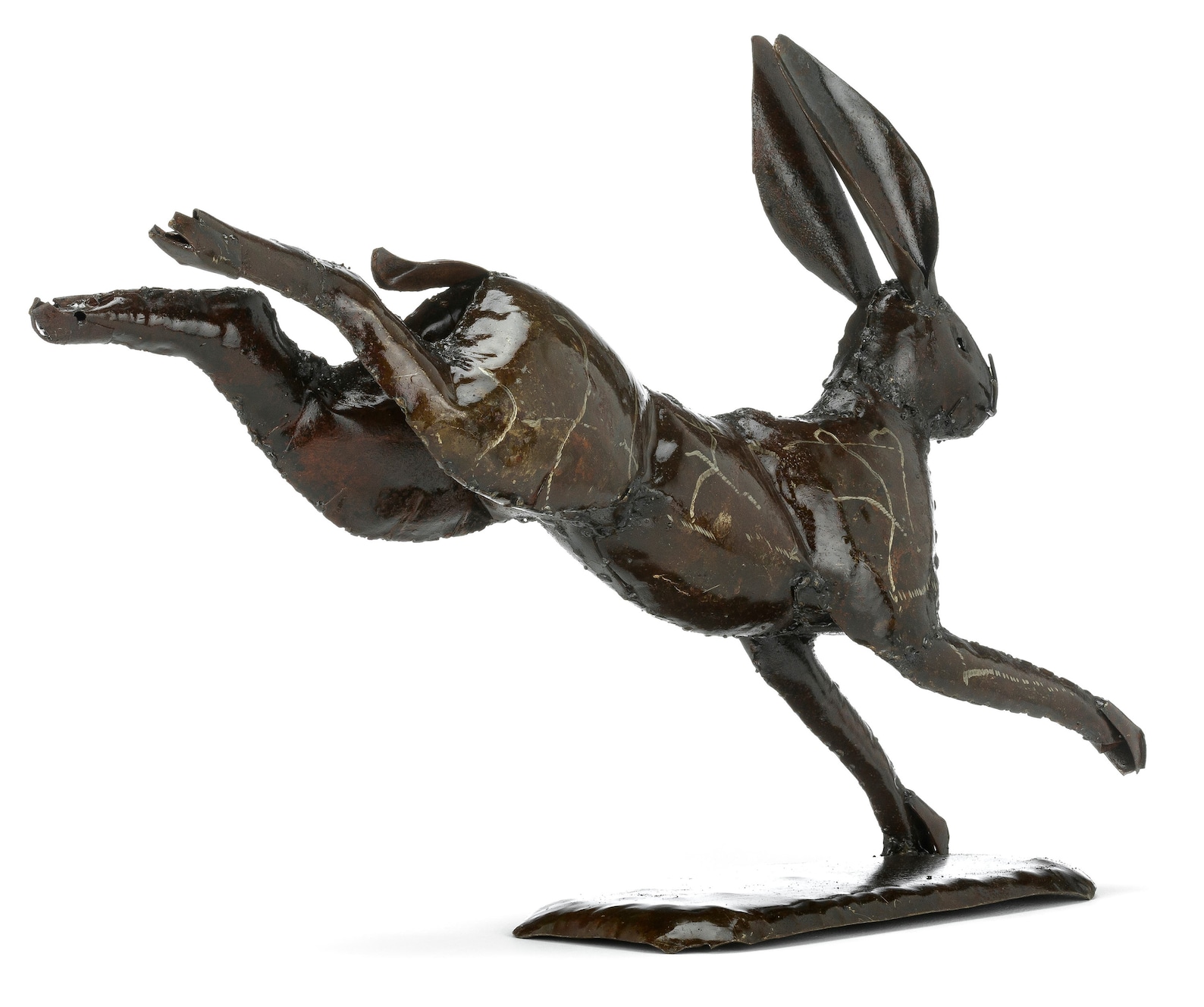 Metal Running Hare Garden Ornament Sculpture Art Handmade Recycled ...