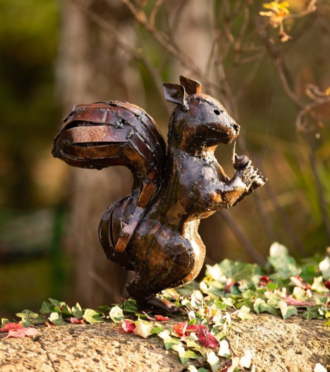 Metal Squirrel Garden Ornament Sculpture Art - Handmade Recycled Metal ...