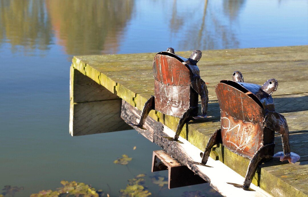 Metal Frog Garden Ornament Pond Sculpture Art - Handmade Recycled Metal ...