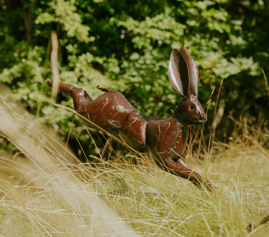 Metal Running Hare Garden Ornament Sculpture Art Handmade Recycled ...